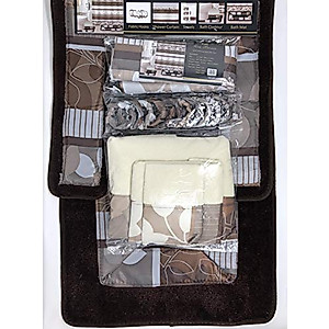 WPM WORLD PRODUCTS MART 22 Piece Bathroom Accessories Set: Complete Bath Decoration Include Bath Mats, Shower Curtain, Towels, Ceramic Toothbrush Holder/Cup/Soap Pump/soap Dish (Zen Brown)