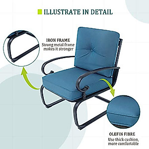 Oakmont 4 Pieces Outdoor Furniture Patio Conversation Set Glider Loveseat, 2 Chairs with Round Side Table Spring Lounge Chair Sets Metal Frame Wrought Iron Look (Peacock Blue)