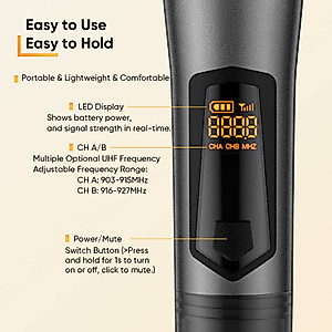 Saiyin Rechargeable Wireless Microphones,UHF Dual Handheld Dynamic Mic Karaoke System with Rechargeable Microphones and Receiver, 200 ft Range, 1/4’’＆1/8’’ Output for Amplifier, PA System