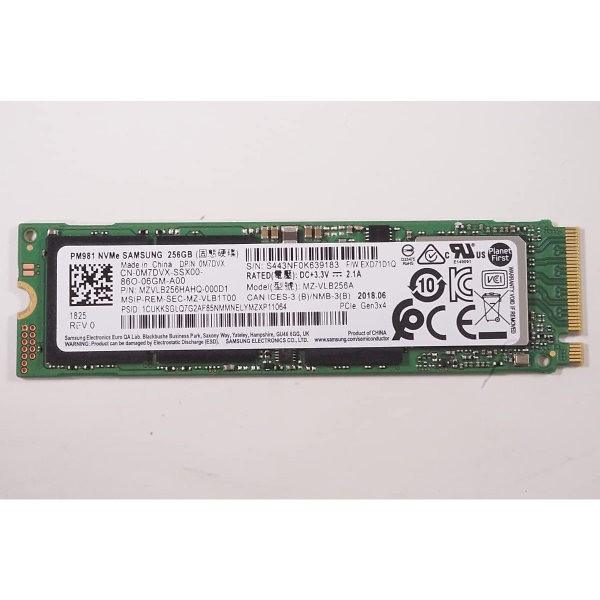 FMB-I Compatible with M7DVX Replacement for Dell 256GB TLC PCI Solid State Drive XPS9575-7354BLK-PUS