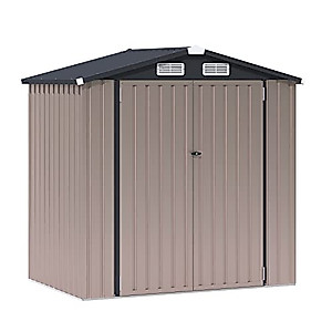 OC Orange-Casual 6 x 4 FT Outdoor Storage Shed, Metal Garden Tool Shed, Outside Sheds & Outdoor Storage Galvanized Steel w/Lockable Door for Backyard, Patio, Lawn, Brown