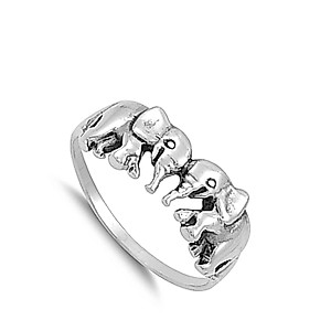 Women's Elephant Pair Classic Ring New .925 Sterling Silver Band Size 10
