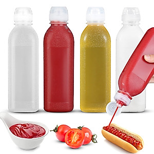 Condiment Squeeze Bottles, BPA-free, Squeeze Bottles for Sauces, Olive Oil Dispenser, Ketchup Bottles Squeeze 4-Pack 17 oz (500ml), Salad Dressing Bottles, Great for Ketchup, Salad, BBQ (17oz 4 pack)