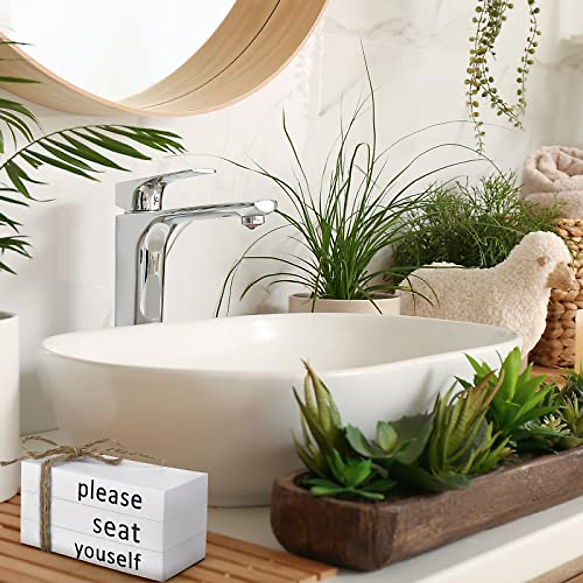 Set of 2 Wooden Farmhouse Mini Books for Bathroom Farmhouse Mini Bookstack Wooden Mini Books Farmhouse Decorative Books for Restroom Rustic Bathroom Decor for Home Shelves Accent Accessories