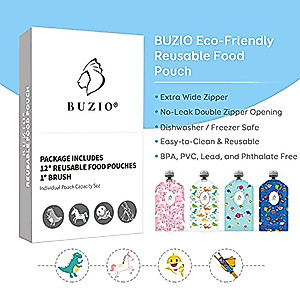 BUZIO Reusable Food Pouches, 12 Packs 5oz Toddlers Food Storage Pouch, Double Zipper Squeeze Pouches Freezer Safe for Kids DIY Homemade Organic Puree