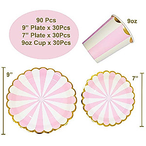 Pink and Gold Foil Party Supplies Set - 90PCS (Serves 30 Guests) Disposable Dinner Dessert Paper Plates 9oz Cups Baby Girl Boy Shower Gender Reveal Bridal Shower Birthday Wedding Party Decoration