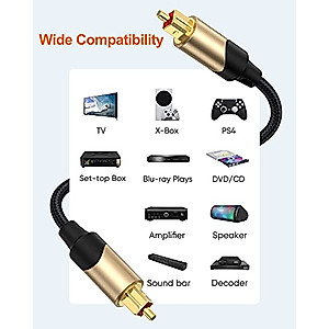 CableCreation 15 Feet Optical Audio Cable, Fiber Digital Optical SPDIF Toslink Cable with Metal Connectors for Home Theater, Sound Bar, DVD/CD Player, TV & More, Black&Gold / 4.5M