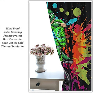 Motorcycle Curtains,Boys Bedroom Youth Children Watercolor Extreme Sports Motocross Printed Window Curtains 52x84in