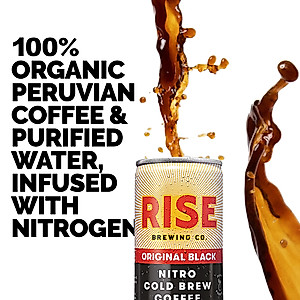RISE Brewing Co. Original Black Nitro Cold Brew Coffee, No Sugar, Vegan, Organic & Non-GMO, Low Acidity, 7 Fl. oz. Cans (12 Pack)