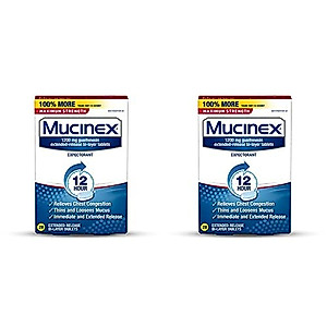 Mucinex Maximum Strength 12 Hour Chest Congestion Expectorant Relief Tablets, 1200 mg, 28 Count (Pack of 2)