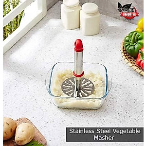 OMORTEX Maharaja Combo Of Manual Hand Blender, Whisk, Stainless Steel Masher, Spatula With Brush & 2 in 1 Strainer-Greater (Pack Of 6)