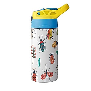 Stainless Steel Water Bottles Bright Insect Pattern Travel Water Cups with Handle And Silicone Straw Drinking Cup with Leak Proof Lid Thermo Travel Mug for Women Men