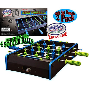 Matty's Toy Stop Deluxe 20" Wooden Tabletop NEON Air Hockey (Extra Pucks) & NEON Foosball (Soccer) (Extra Balls) Games Gift Set Bundle - 2 Pack