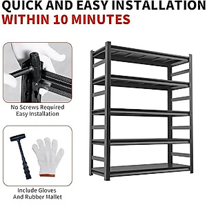 BEESTMUEBLE 5-Tiers Adjustable Storage Shelves, Kitchen Organizers and Storage Rack, Pantry Storage Shelves, 2500LBS Load Capacity, Kitchen Storage Shelf, 47.2” W×23.6” D×72” H, Black