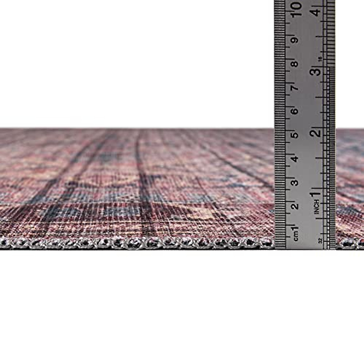 Rugs.com Maahru Collection Washable Rug Rust Red Low-Pile Rug Perfect for Living Rooms, Kitchens, Entryways, 3 ft 3 Square