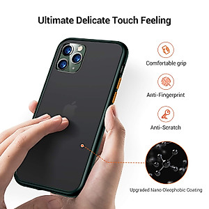 TORRAS Shockproof Compatible with iPhone 11 Pro Case, [Military Grade Drop Tested] Translucent Hard Matte Case with Soft TPU Bumper Slim Phone Case Designed for iPhone 11 Pro, Midnight Green