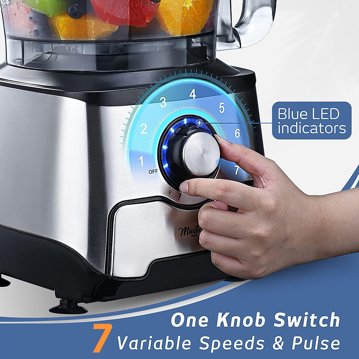 Magiccos 14-Cup French-Fry-Cutter Storage-Drawer Food-Processors - Large Feed Chute, Built-in Storage Drawer, Cheese Shredding, Meat Chopping, Shredding and Slicing, Mixing and Doughing, for Home Use