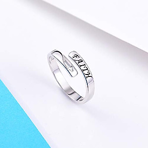 Fookduoduo 925 Sterling Silver Ring Inspirational Jewelry adjustable Wrap Open Rings for Women (faith ring)