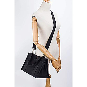 YONBEN Crossbody Purses For Women Medium with Handles Long Strap Canvas Satchel Purse (Black)