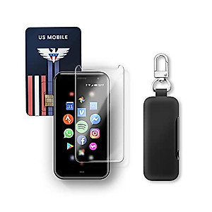 Palm Power Bundle Phone PVG100 (Unlocked Phone) 32GB Memory and 12MP Camera + Qmadix 2500mAh Keychain Battery + Tempered Screen Protector + US Mobile SIM Card