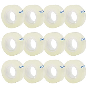 OWLKELA 12 Rolls Transparent Tape Refills, Clear Tape, All-Purpose Transparent Glossy Tape for Office, Home, School