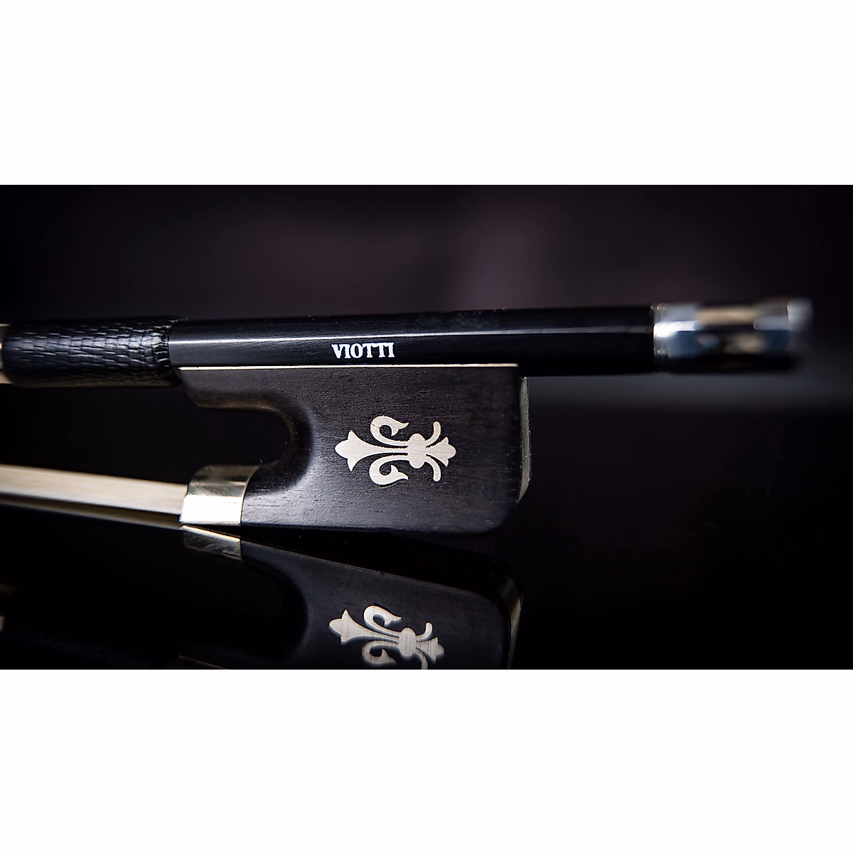 Viotti Carbon Fiber Viola Bow, Hand Crafted by Professional Bow Makers, Strong, Stiff & Well Balanced, Made with Mongolian Horse Hair, for Violist of All Skill Levels (Fleur de lis)
