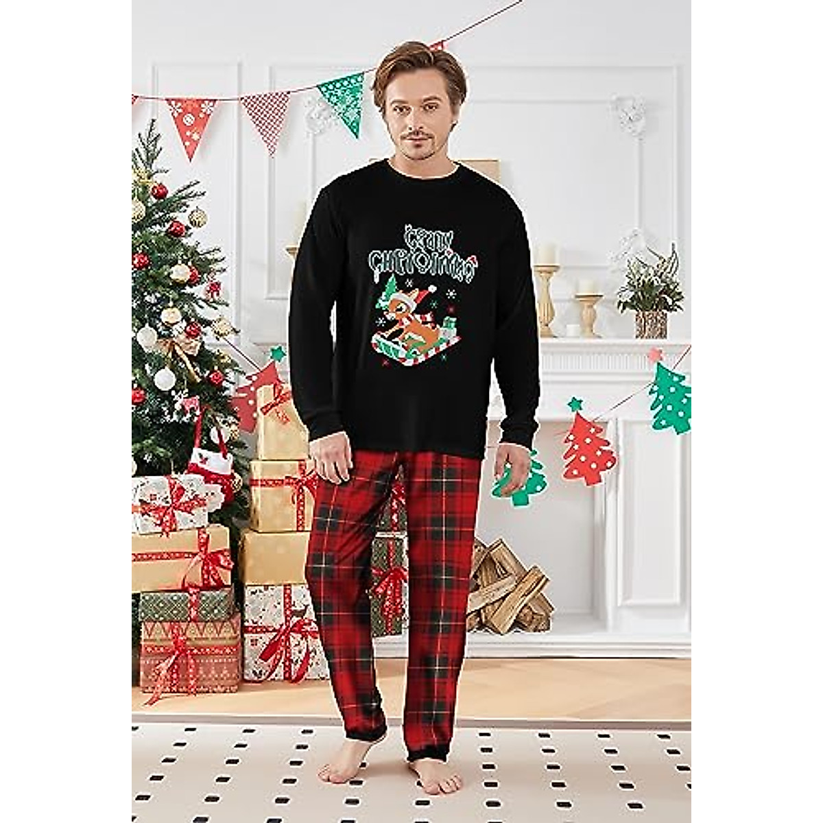 Awoscut Christmas Family Matching Pajamas Christmas Pjs Holiday Nightwear Sleepwear Sets Long Sleeve Pjs(#z-9, Dad, 3XL)