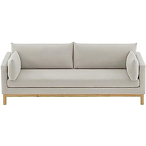 Meridian Furniture 157Beige-S Langham Collection Mid-Century Modern Linen Textured Fabric Upholstered Sofa, Beige Linen Textured Fabric, Natural Finish Wood Base, 89.5" W x 33.5" D x 33" H, Beige