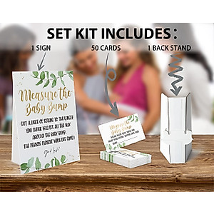 How Big is Mommys Belly Game, Measure Mommy's Belly Sign(Sign 8x10 Inch), Leafy Theme Baby Shower Games, Baby Showers Decorations, 1 Standing Sign + 50 Guessing Cards(bump09)