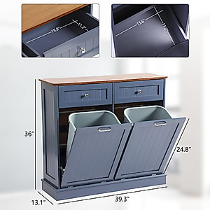 LOUVIXA Tilt Out Trash Can Cabinet with Double Hidden Trash Bin Holder, Kitchen Free Standing Recycling Cabinet,Dog Proof Trash Can,Wood, Blue