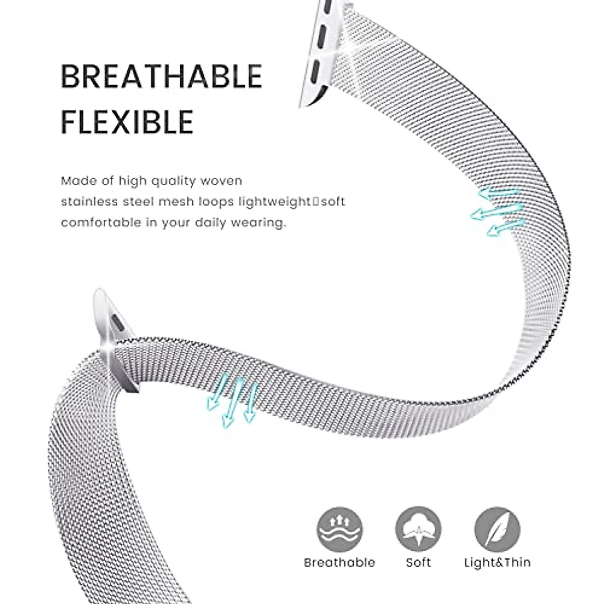 ZXCASD Metal Bands Compatible with Apple Watch Band 38mm 40mm 41mm for Women,Slim Stainless Steel Loop Magnetic Clasp Strap for iWatch Series 8 7 6 5 4 3 2 1 SE（38mm 40mm 41mm,Silver