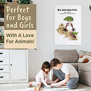Montessori Canvas Wall Art for Babies - 3 Sizes, Ants Playroom Wall Decor, We Are Helpful Quote - Giclee Framed Animal Prints for Nursery in Damage-Resistant Canvas - Ready to Hang Wall Art (12"x18")