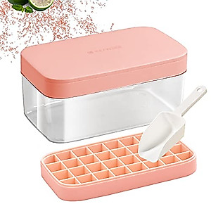 Ice Cube Tray With Lid and Bin - Silicone Ice Tray For Freezer | Comes with Ice Container, Scoop and Cover| BPA Free| Space Saving Ice Cube Molds