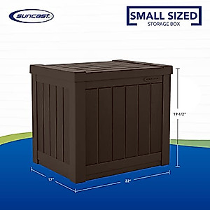 Suncast 22-Gallon Small Deck Box - Lightweight Resin Outdoor Storage Deck Box and Seat for Patio Cushions, Gardening Tools and Toys - Java Brown