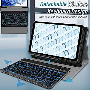 Backlit Keyboard Case for Samsung Galaxy Tab S8 2022/Tab S7 2020 11 inch(Model SM-X700/X706/T870/ T875/T876),Wineecy 7 Colors Light Detachable Wireless Keyboard & PU Folio Stand Pen Holder Cover,Black