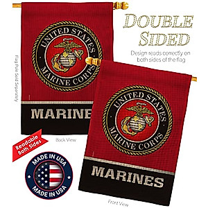 US MILITARY United State Burlap Garden House Flag-Kit Armed Forces Marine Corps USMC Semper Fi American Military Veteran Retire Official Banner Small Yard Gift Double-Sided, Made in USA