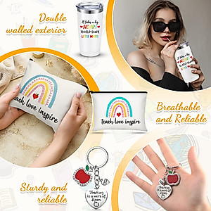 Sabary 12 Pieces Funny Thank You Gifts, 4 Teacher Travel Tumbler, 4 Teacher Makeup Bag with Zippers, 4 Teacher Apple Keychains, 20 oz Mug Tumbler for Birthday Teacher Appreciation Week