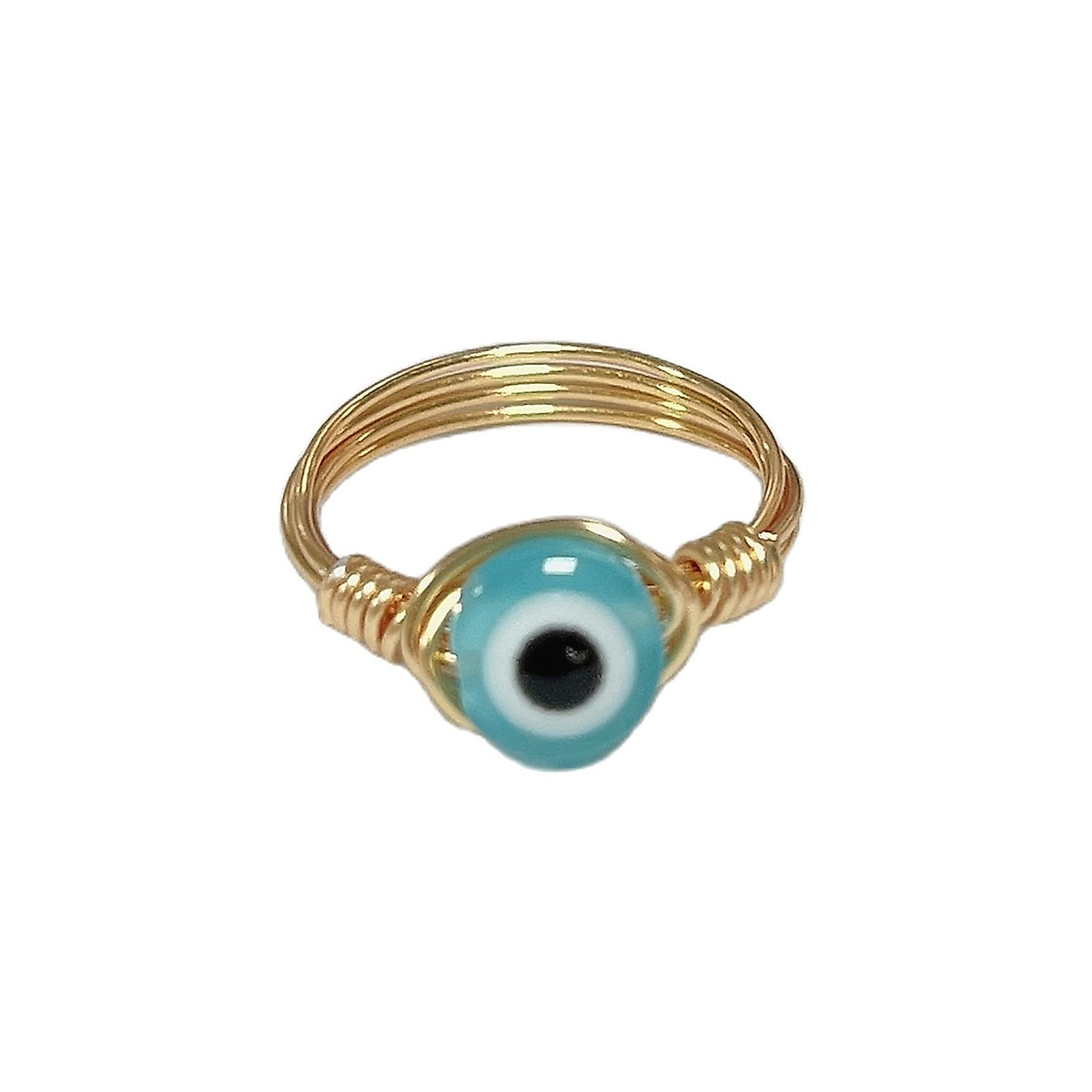 COLORFUL BLING Evil Eye Bead Knuckle Stackable Finger Ring Gold Wire Wrap Ring Healing for Women Stacking Band Ring Jewelry Twining Winding Turkish Amulet Lucky Multi Size-6 Lake