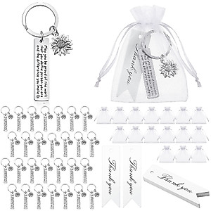 Yinkin 72 Pcs Employee Appreciation Gifts in Bulk Thank You Gifts Including 24 Sunflower Staff Coworker Keychain 24 White Organza Mesh Bags 24 Thank You Gift Tags Leaving Gifts for Colleague Employee