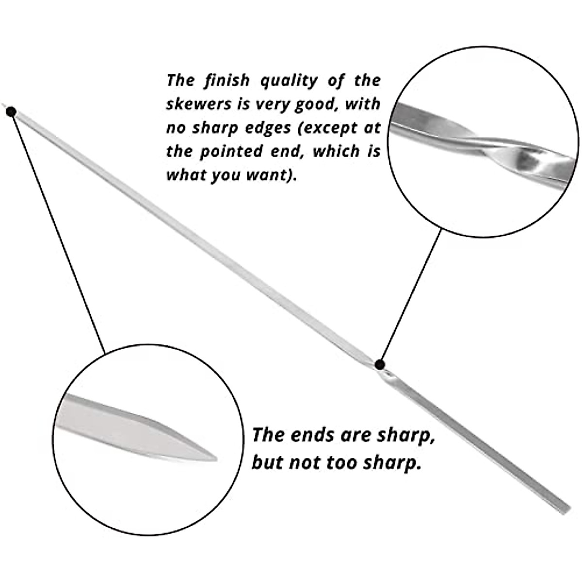 20 Piece Kebab Flat Metal Stainless Steel Skewers, BBQ Skewers, Reusable BBQ Skewers, Good for Sausage Chicken Vegetable Kebab - 14" (stainless steel)