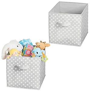 mDesign Soft Fabric Closet Storage Organizer Cube Bin Box, Handle - Storage for Baby Child/Kids Room, Nursery, Toy Room, Furniture Units, Shelf - 12.75" High - 2 Pack - Gray/White Polka Dots