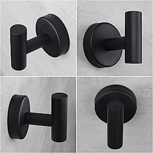 Budding Joy Towel Hooks for Bathrooms, Black Towel Hook Wall Mounted, Durable Stainless Steel Towel Hanger with Sleek Look, Heavy Duty Wall Hook for Hanging Coat Robe, Easy to Clean, 4-Pack