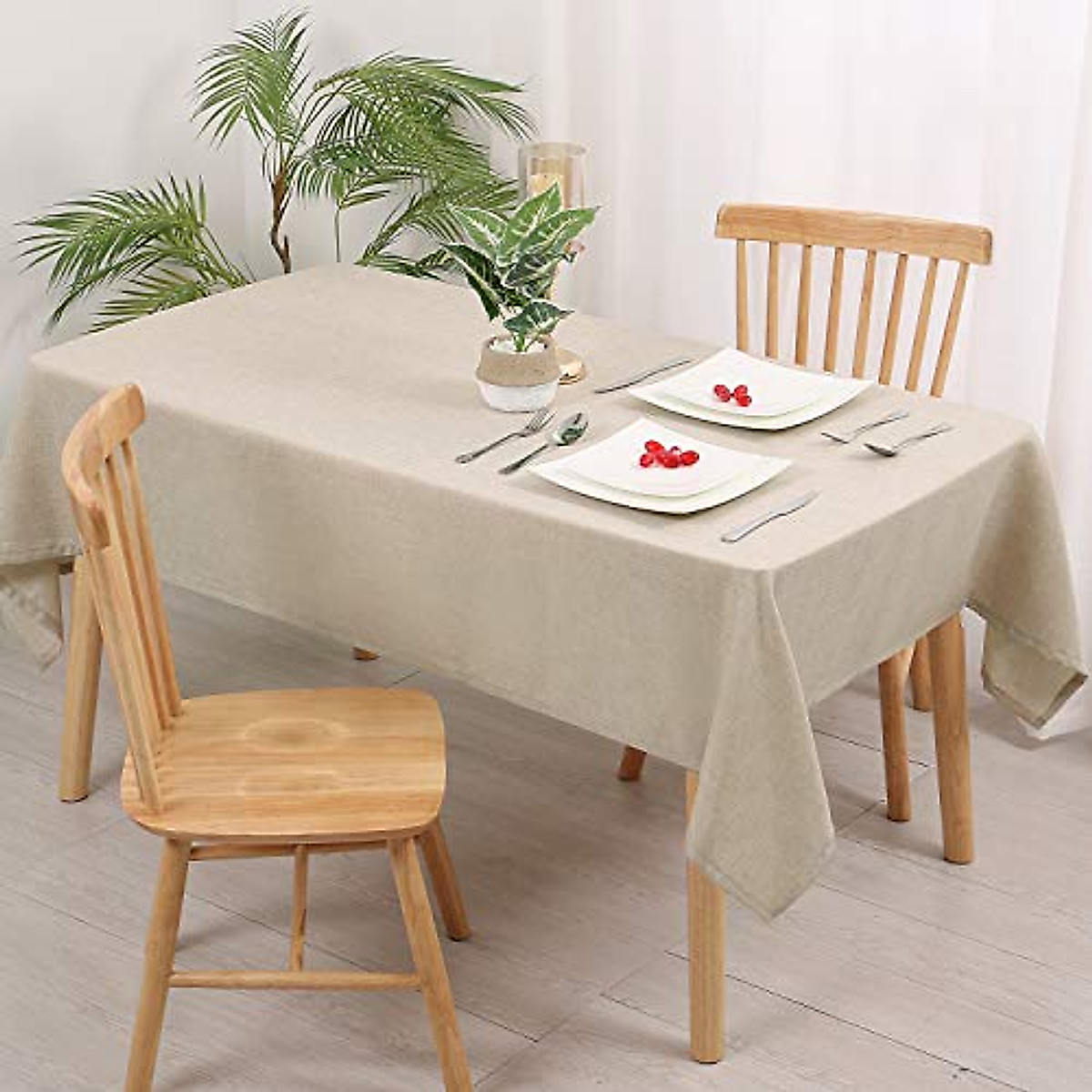 Hiasan Faux Linen Rectangle Tablecloth - Wrinkle and Stain Resistant Washable Table Cloth for Kitchen Dining Room Holiday Table Cover for Party Dinner, Beige, 54 x 80 Inch