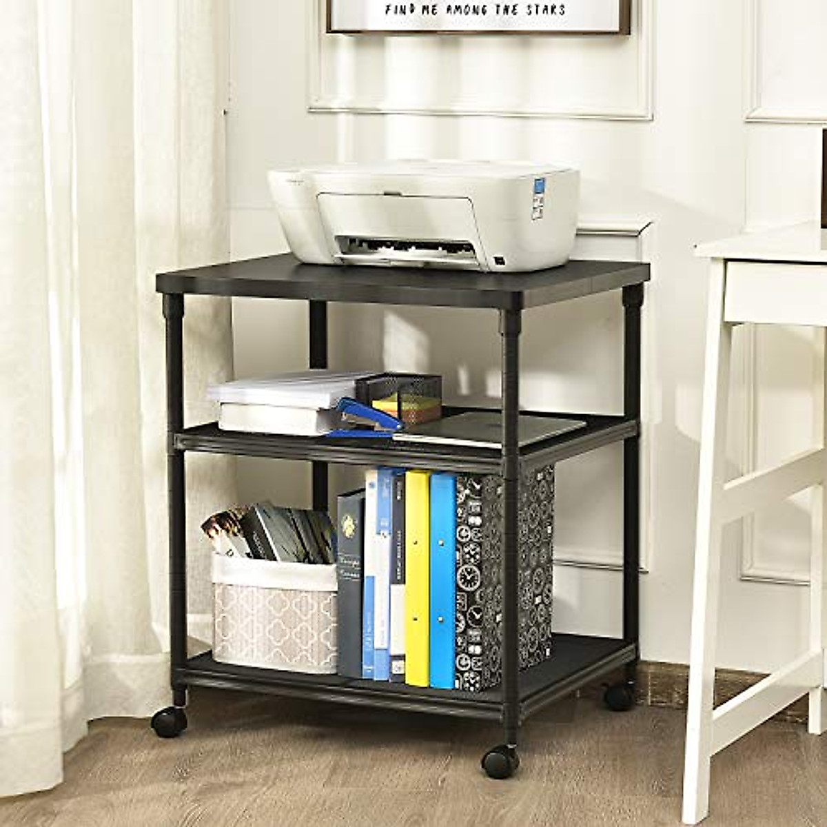 Tangkula 3-Tier Printer Stand Printer Cart, Multifunctional Utility Cart w/ Ample Storage Space, 360° Swivel Rolling & Lockable Wheels, Sturdy Iron Frame, Adjustable Heights, Organizer for Office