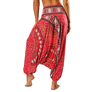 BarbedRose Women's Loose Baggy Gypsy Hippie Boho Yoga Pants Bohemian Beach Harem Trousers Jumpsuit,Tribal Chakra