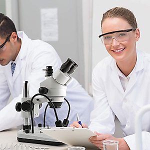 Swift S7-TGL-CA05 Trinocular Stereo Microscope, 7X-45X Zoom, WF10X Eyepieces, Gooseneck & Transmitted LED Lights, Pillar Stand, 110V
