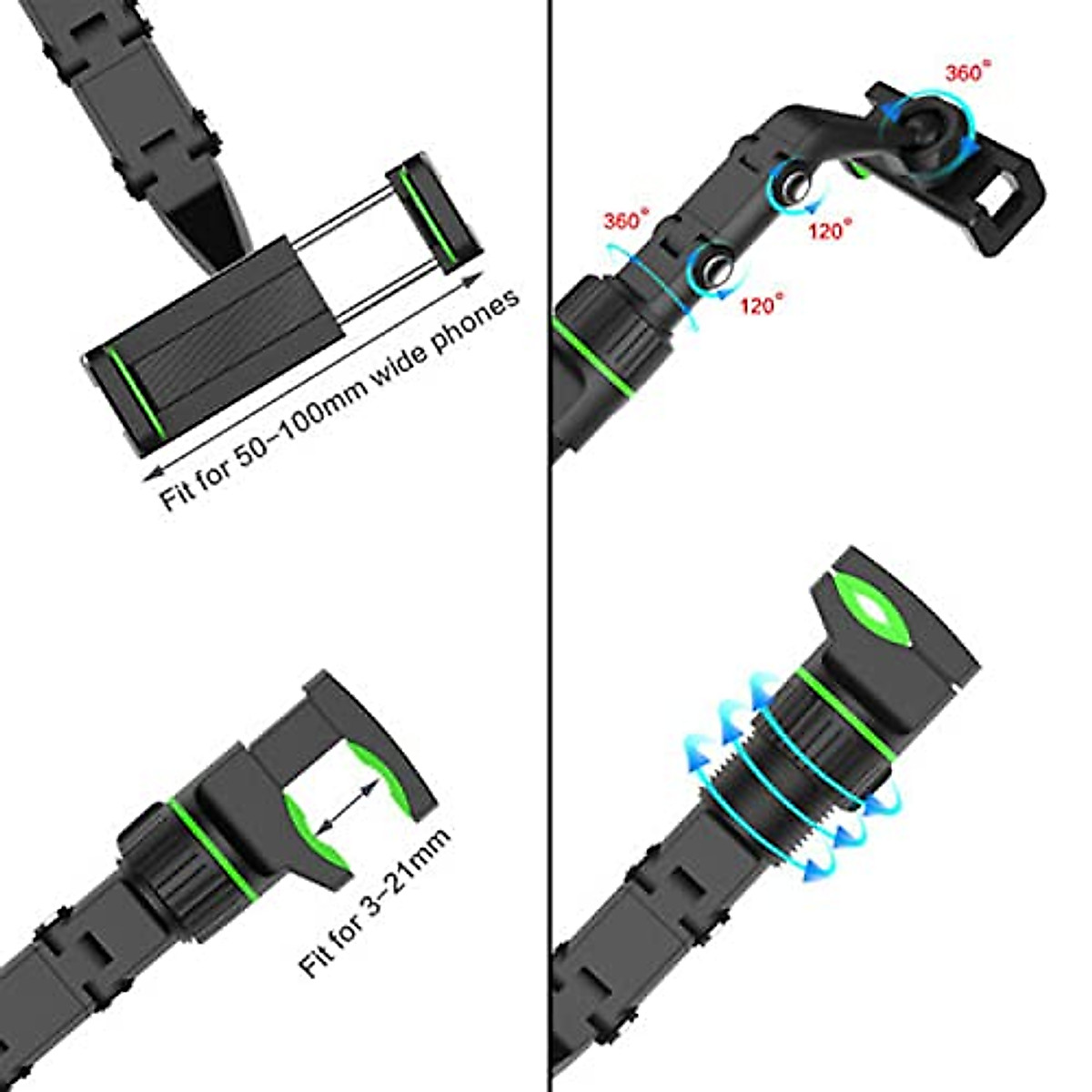 HiYi Car Mount Phone GPS Holder, 1Pc Auto Rearview Mirror Seat Hanging Clip Bracket Cell Phone Stand, Universal Multifunctional 360 Degree Rotatable Mobile Phone Holder (Green)