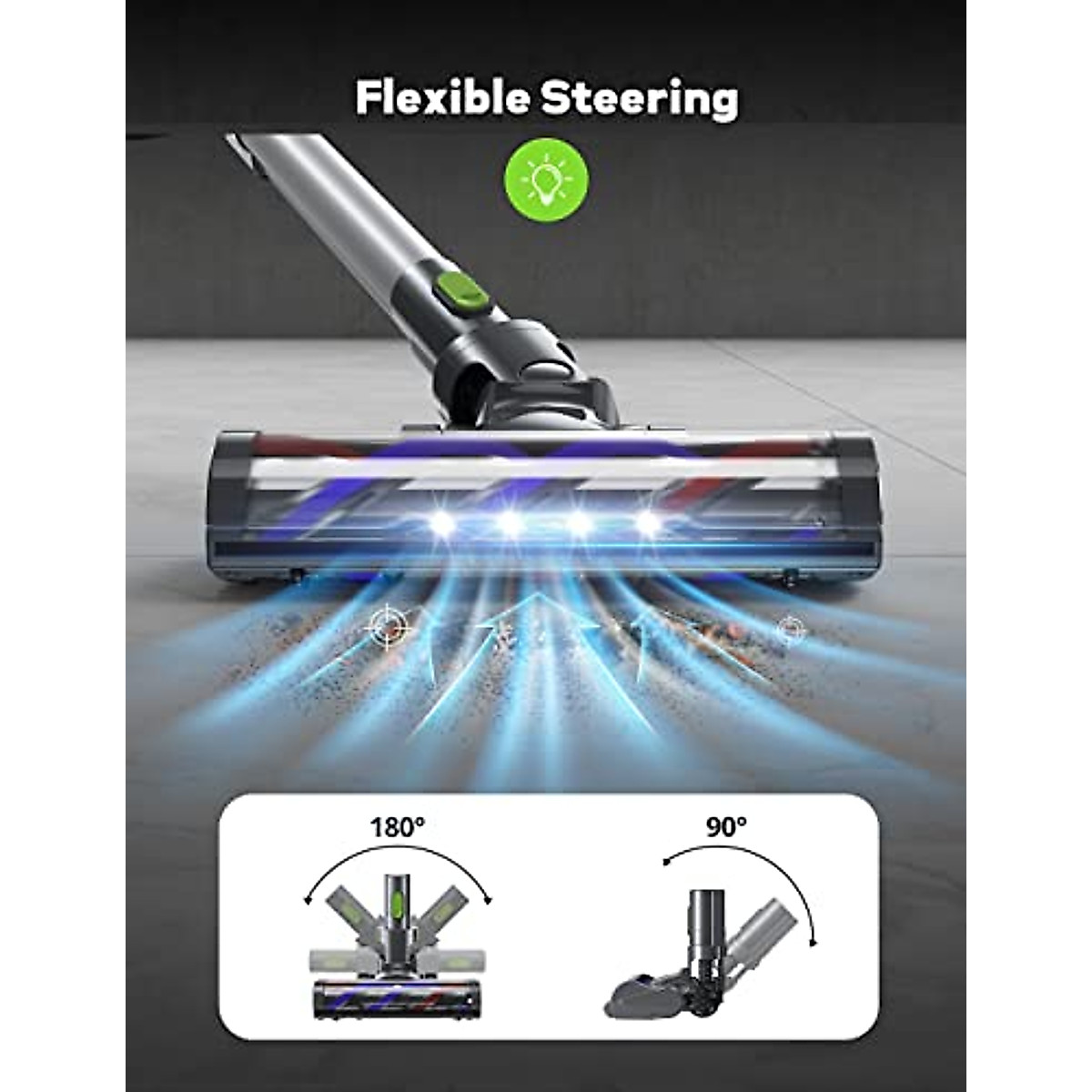 Voweek Cordless Vacuum Cleaner, 6 in 1 Lightweight Stick Vacuum Cleaner with 3 Power Modes, LED Display, Up to 45min Runtime, Vacuum Cleaner for Hardwood Floor Pet Hair Home Car-Olive Green