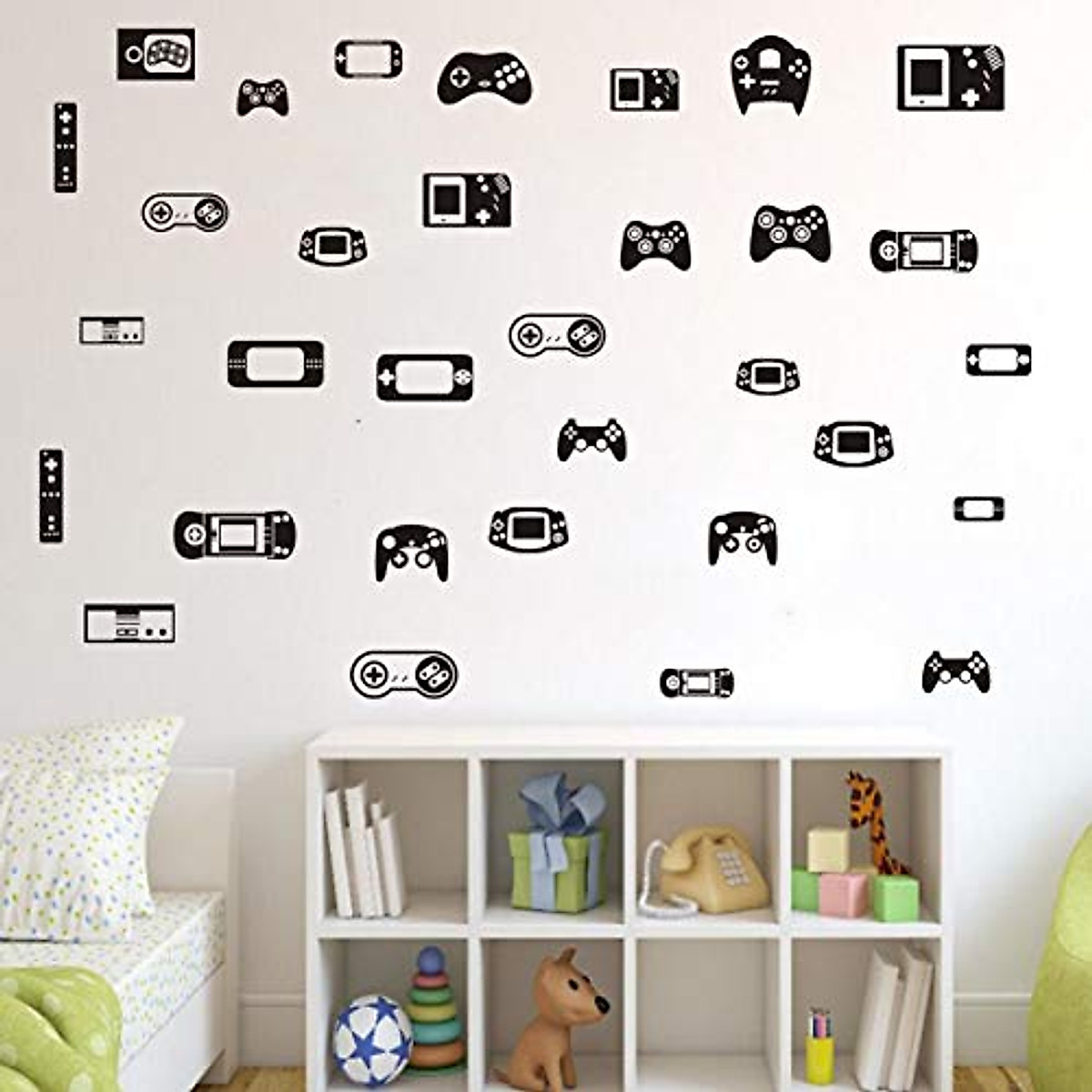 Children Room Art Games Wall Sticker 50pcs/Set Gamepad Game Console Vinyl Decor Stickers for Boys Bedroom Gaming Wall Decal Bedroom Removablr Murals AM108 (Black)