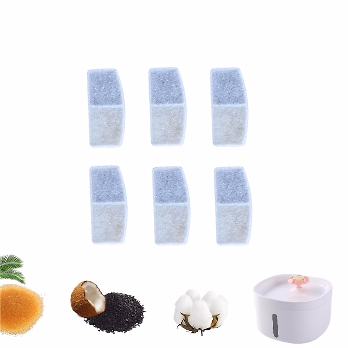 HTRainPets 6-Piece Pet Water Fountain Replacement Filters Set for 88oz/2.6L Automatic Pet Fountain Cat Water Fountain Dog Water Dispenser